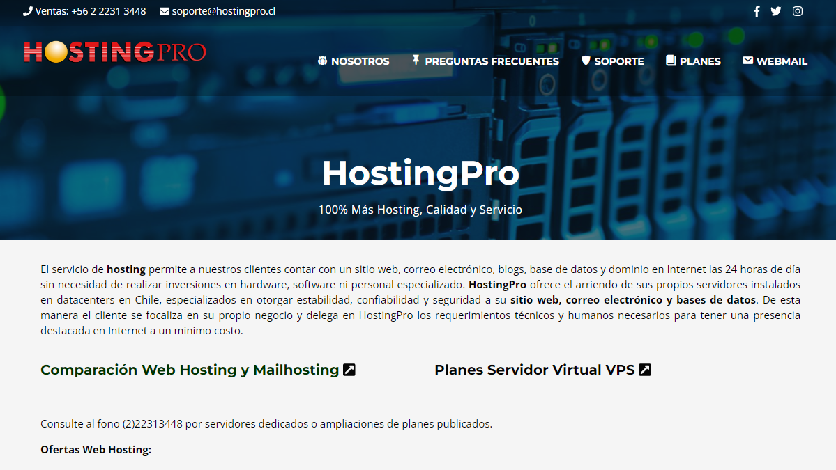 Planes de Hosting, VPS, .NET, Java Tomcat, PHP, MySQL, Oracle - HostingPro